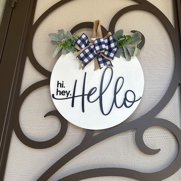 Hi Hey Hello Door Hanger | Hello Front Door Decor | Custom Door Sign ...