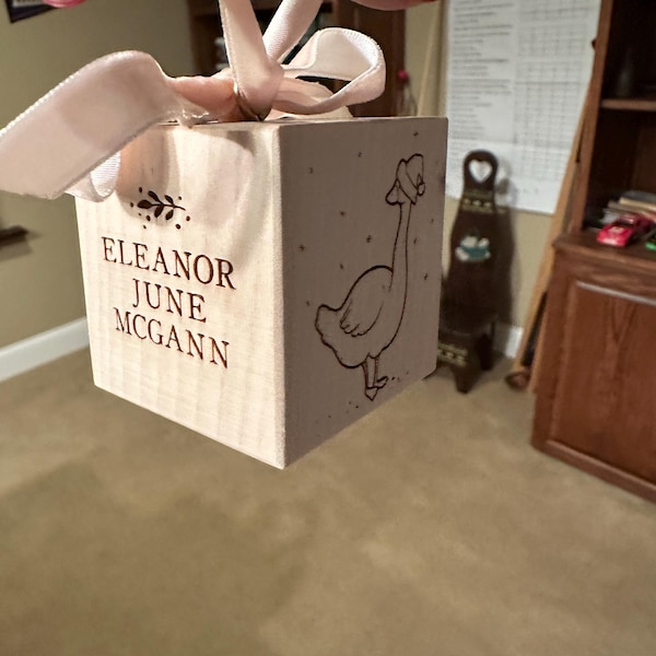 BABY'S FIRST CHRISTMAS Block Ornament With Stats | Personalized Wood ...