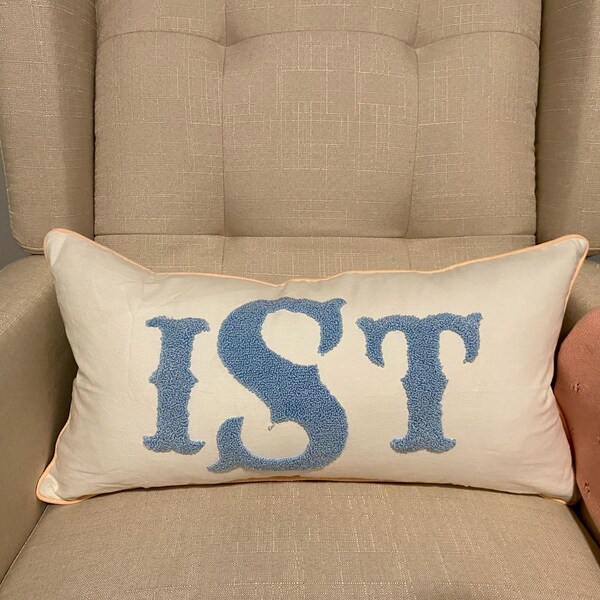 Custom Monogrammed Pillow Cover With Punch Needle Embroidery ...