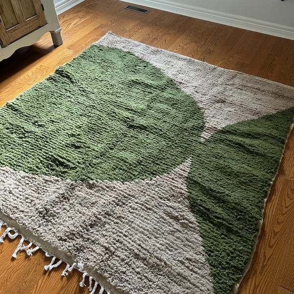 Gorgeous Beni Ourain Rug- Green and Beige Rug- Emerald Green Rug- Woven ...