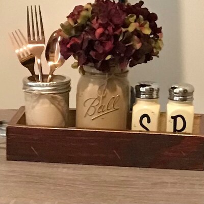 MASON Jar Kitchen 5pc SET in Antique Wood TRAY Mini Quilted - Etsy