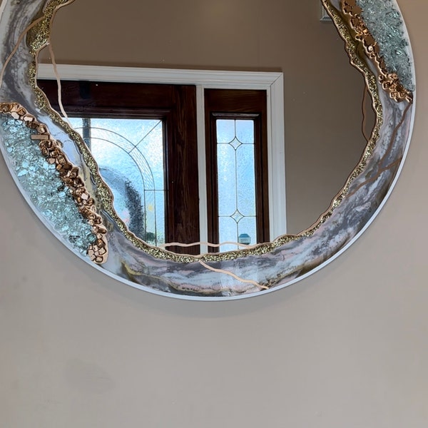 White and Gold Resin Mirror, Super Gorgeous 30” Resin Mirror, Custom ...