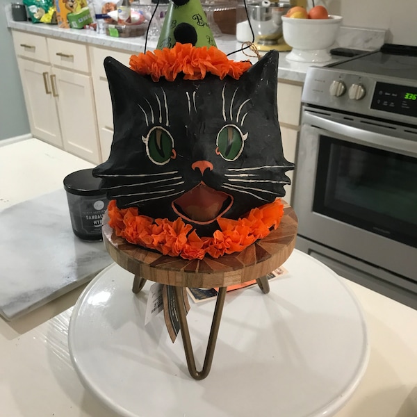 Vintage/antique Style LARGE Paper Mache Sassy Cat Bucket With BOO Hat ...
