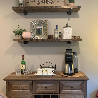 A Rustic Floating Shelf, Coffee Bar Kitchen Shelves, Industrial Shelf ...