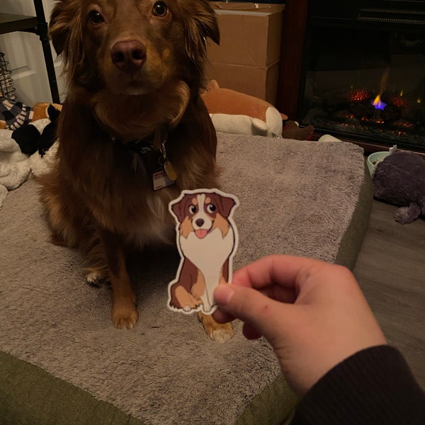 Australian Shepherd Sticker || Aussie Chibi Puppy Dog, Vinyl, Hand ...