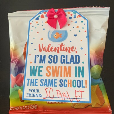Goldfish Valentine, Swim in Same School Valentine, Goldfish Tag, Fish ...