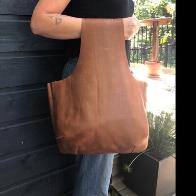 Brown Leather Knitting Bag, Leather Bag for Knitting or Crochet, Yarn ...