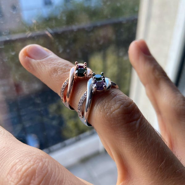 925 Sterling Silver Mothers Ring, 2 Birthstone 2 Name Engraved Infinity ...