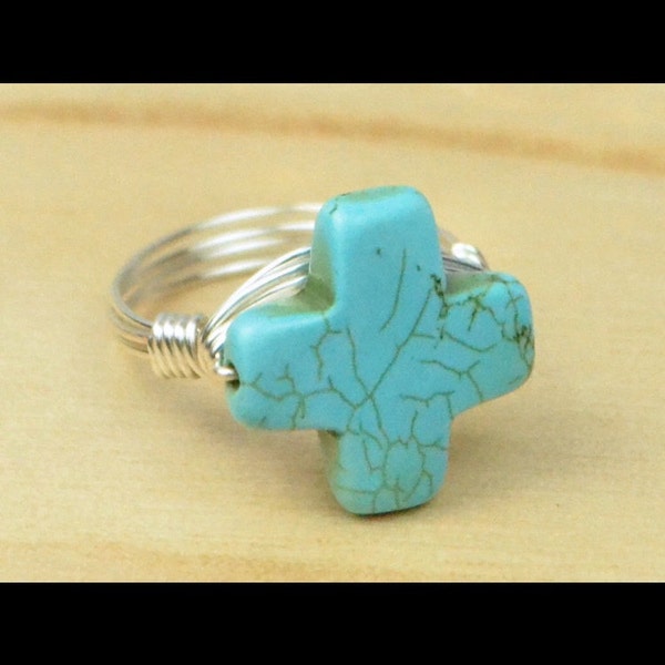 Turquoise Cross Ring: Gemstone, Sterling Silver or Gold Filled Wire ...