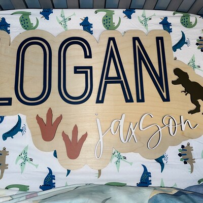 Dinosaur Name Sign, Large Wood Name Sign, Nursery Name Sign, Dinosaur ...