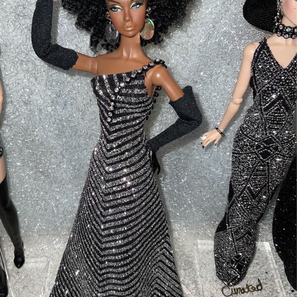 1:6 Scale Curvy Doll Dress Shiny Glitter Dress for Curvy Doll.blue ...