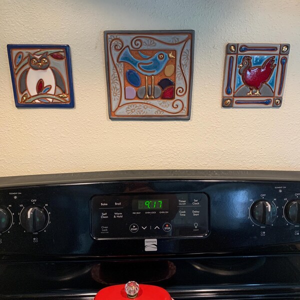 4.5” Square White Rabbit ART Tile - Glazed Terra-cotta + 22k Gold Moon ...