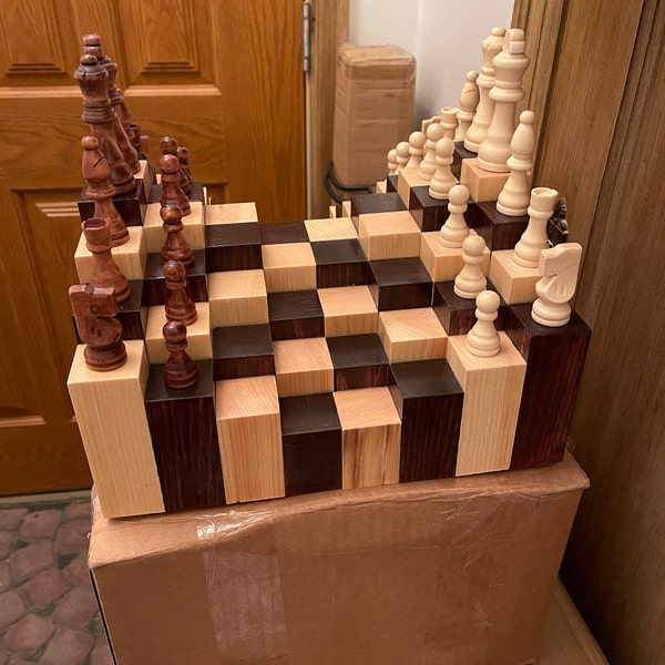 Unique Chess Set - Large Handmade 3d Chess Decor Wood Board Game Gift ...