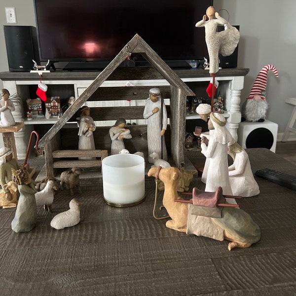 Rustic Barnwood Nativity Stable / Creche Compatible With Willow Tree ...