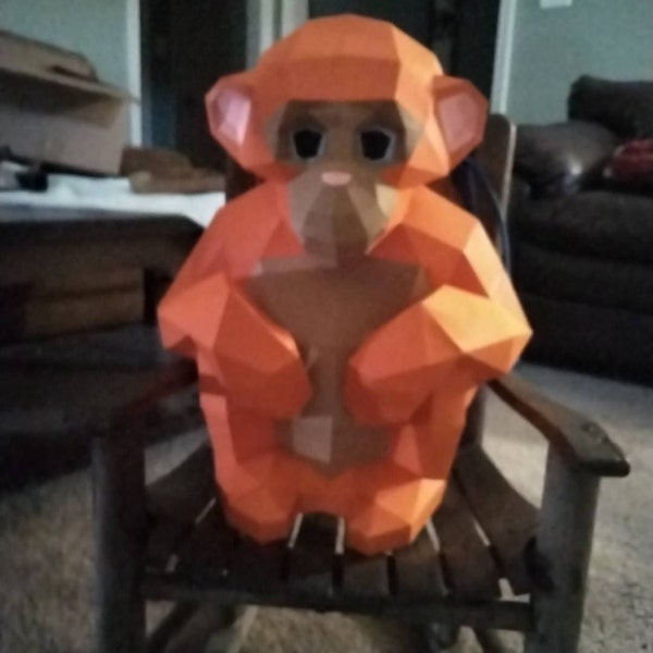 Papercraft 3D SITTING CHIMP MONKEY Low Poly Paper Sculpture Diy Animal ...