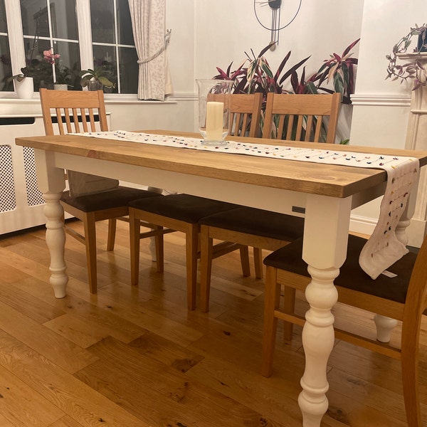 Extending Whitewash Scandinavian Farmhouse Dining Table - Light Wooden Extendable Table With ...