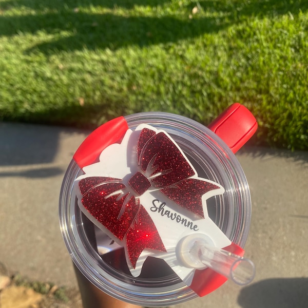 Cheer Bow Tumbler Topper, Personalized, Fits Stanley H2 Tumblers 20oz ...