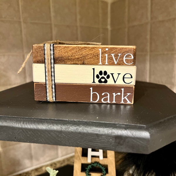 Dog Themed Mini Wood Book Stack/live Live Bark/ Tier Tray Decor/ Home ...