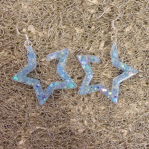 Light Blue Glittery Star Earrings | Handmade Unique Resin Jewelry ...
