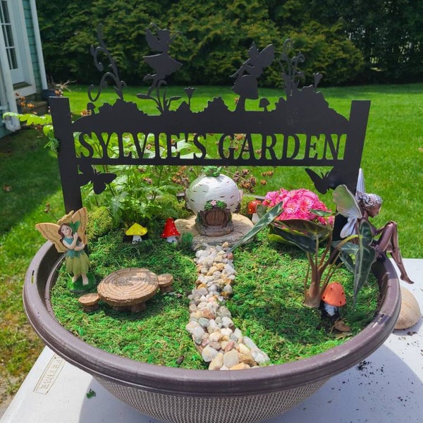 Custom Fairy Garden Sign,metal Fairy Garden Stake,personalized Garden ...