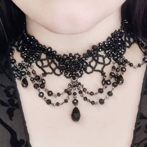 Victorian Necklace/goth Beaded Necklace/handmade Gothic Necklace/choker ...