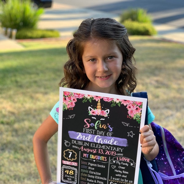 Unicorn First Day of School Sign - Girl Back to School Sign Printable ...