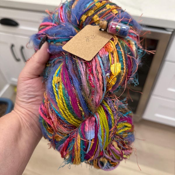 Art Yarn Skein, Gift for Knitters, Saori Weaving, One of a Kind, Hand ...