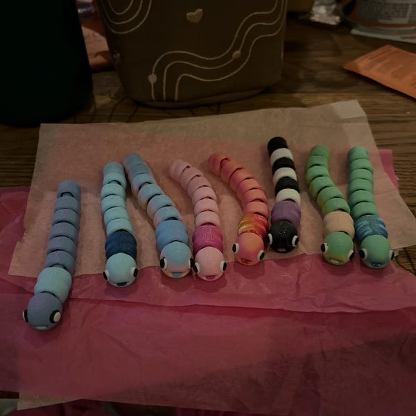 3D Printed Worm Fidget Toy With Optional Apple Container - Etsy