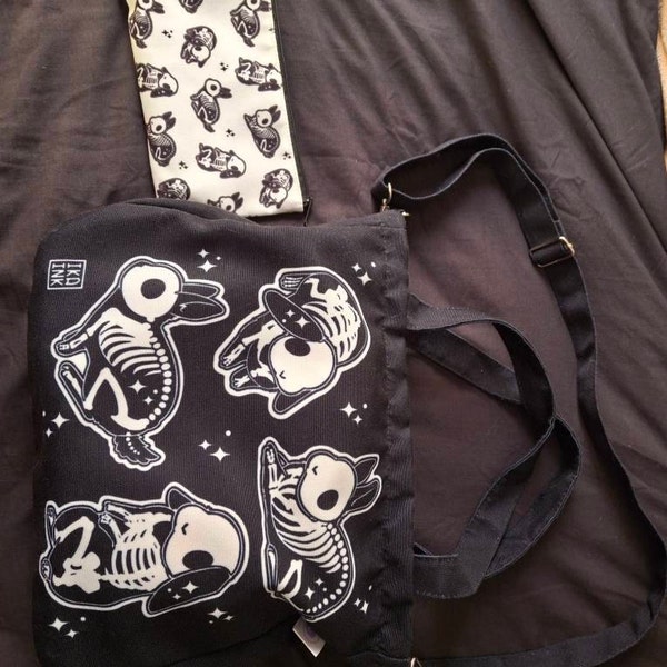 Skeleton Bunny Crossbody Messenger Bag With Zipper and Pockets - Creepy ...