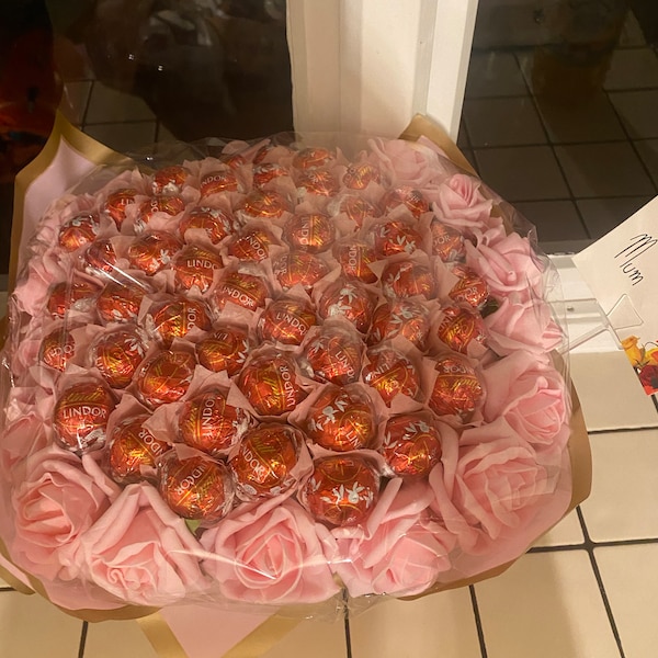 Large Lindt Lindor Chocolate & Flowers Hand-tied Bouquet Gift. - Etsy UK