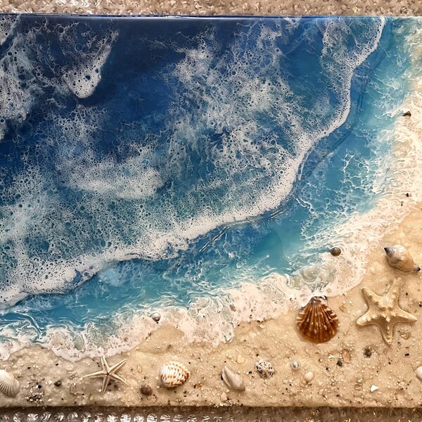 Rectangular Wooden Tissue Box Cover Epoxy Resin Beach Art Ocean ...