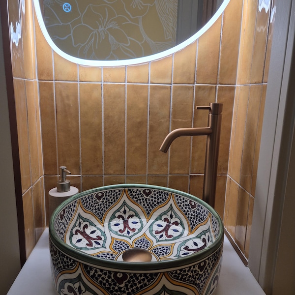 Antique Sink With Brass Rim Edge, Vessel Sink, Sink Bowl, Ceramic Basin ...