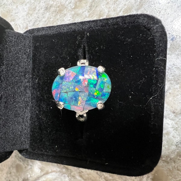GENUINE Australian Opal Ring,mosaic Opal Ring,sterling Silver,opal Jewelry,birthstone,gift for ...