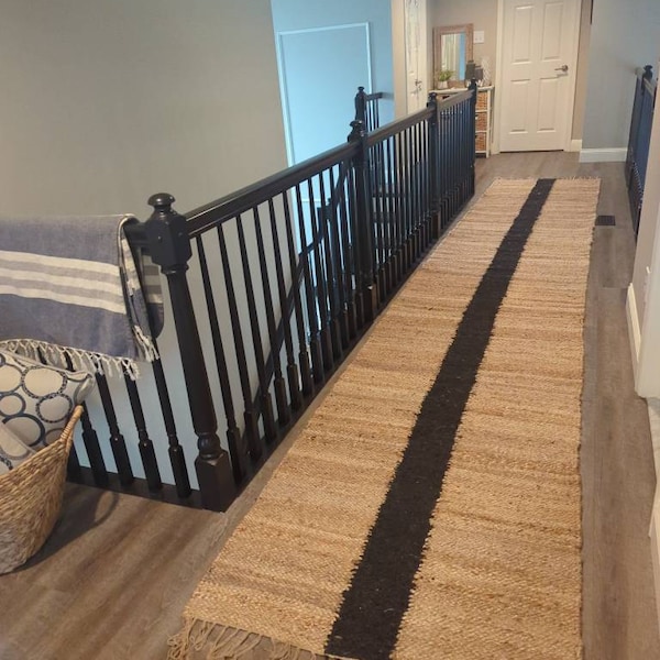 Black Stair Runner, Black Stair Carpet, Stair Runner, Jute Stair Runner ...