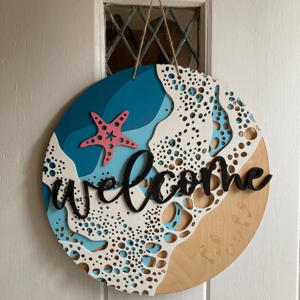 Ocean Waves Round Welcome Sign, Beach Theme, Coastal Decor, Nautical ...