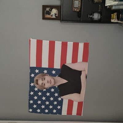 Enhypen Jake Wearing Hoodie Flag Banner, Enhypen Jake American Tapestry ...