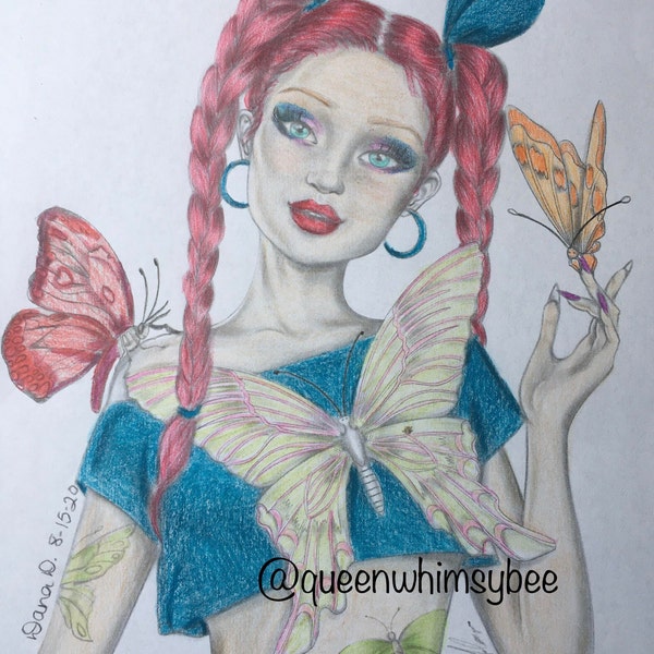 Flutter Girl Premium Coloring Page for Adults, Coloring Page for Grown ...