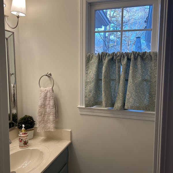 Pleated Lynn Block Print Cafe Curtain , Tier Curtains, Kitchen Curtains ...