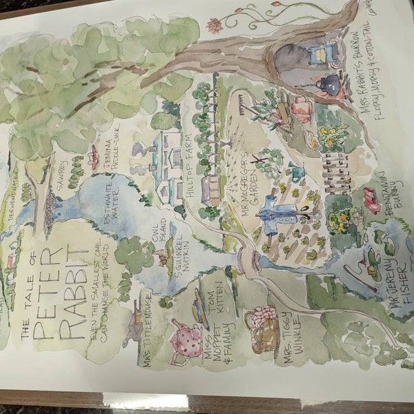 Peter Rabbit Watercolor Map Art Print Easter - Etsy