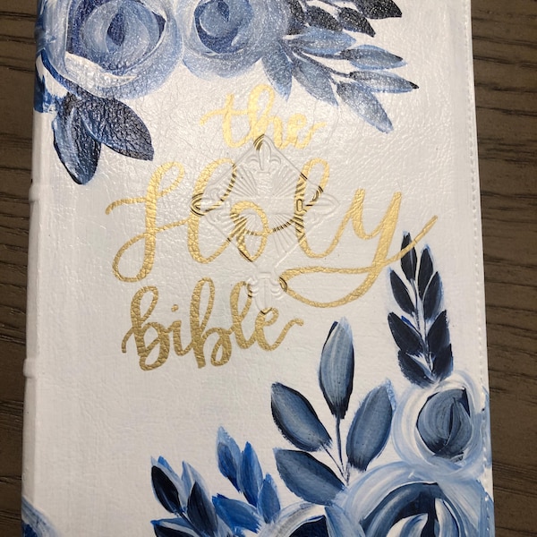 Blue and White Chinoiserie Custom Painted Bible, Personalized Bible ...
