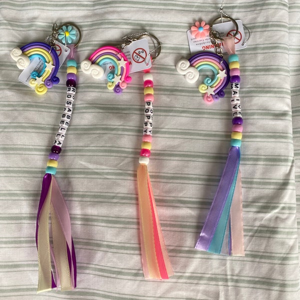 Handmade Personalised Rainbow Keyring With Pony Beads - Etsy UK