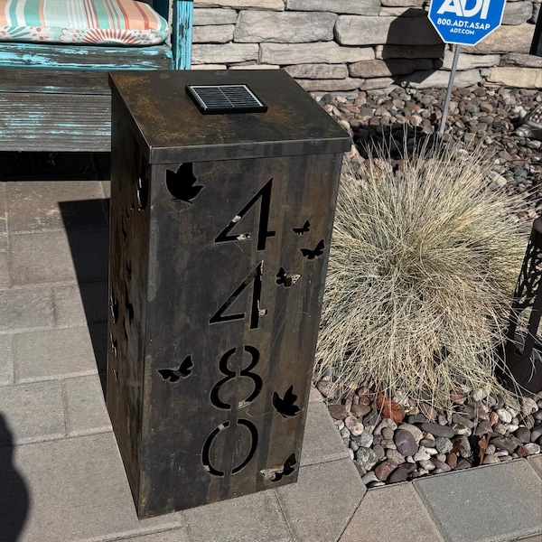 Butterfly Address Column, Address Sign, Lighted Garden Pillar - Etsy