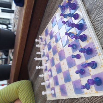Resin Chessboard W Mushroom Chess Pieces Polymer Clay Chess Colorful ...