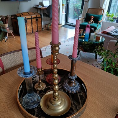 Rare Pair of Antique Diamond Princess Candlesticks in Solid Brass Made ...