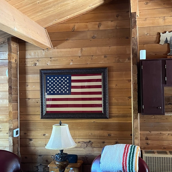 Large Framed American Flag | Real Cotton Cloth Embroidered Flag | Hand ...