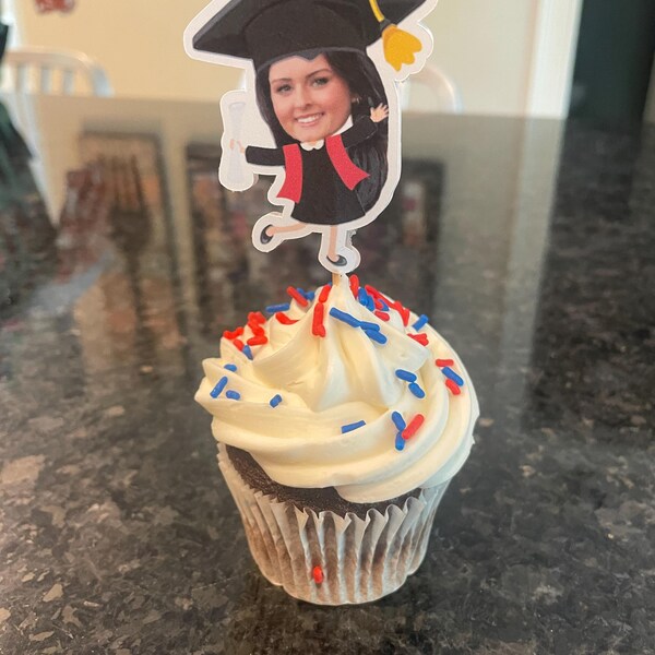 Graduation Photo Cupcake Toppers | Custom Photo Face Cupcake Toppers ...