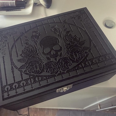 Black, Engraved Box Goth Gothic Skull Roses Jewelry / Jewellery Box ...