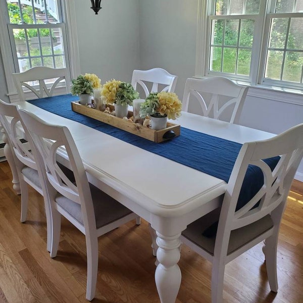 Steel Blue Softened Linen Table Runner, Blue Wedding Table Linens - Etsy
