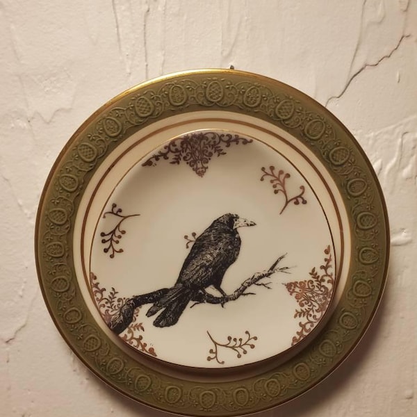 Plate-set "ravens and Crows", 15cm, Porcelain With Goldrim and Handmade ...