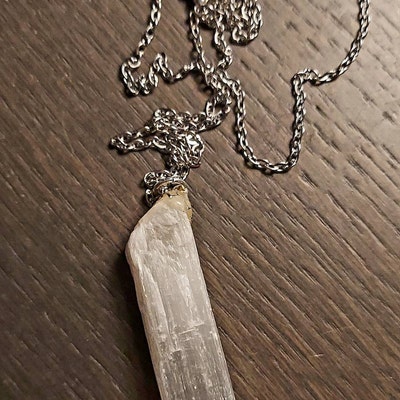 Optical Calcite Iceland Crystal Rough Crystal Sterling Steel Necklace ...